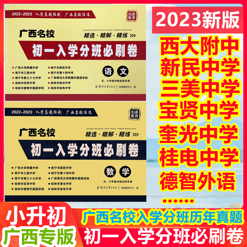 2023广西名校初一入学分班必刷卷语文数学历年真题试卷测试小升初 语文+数学 小学升初中