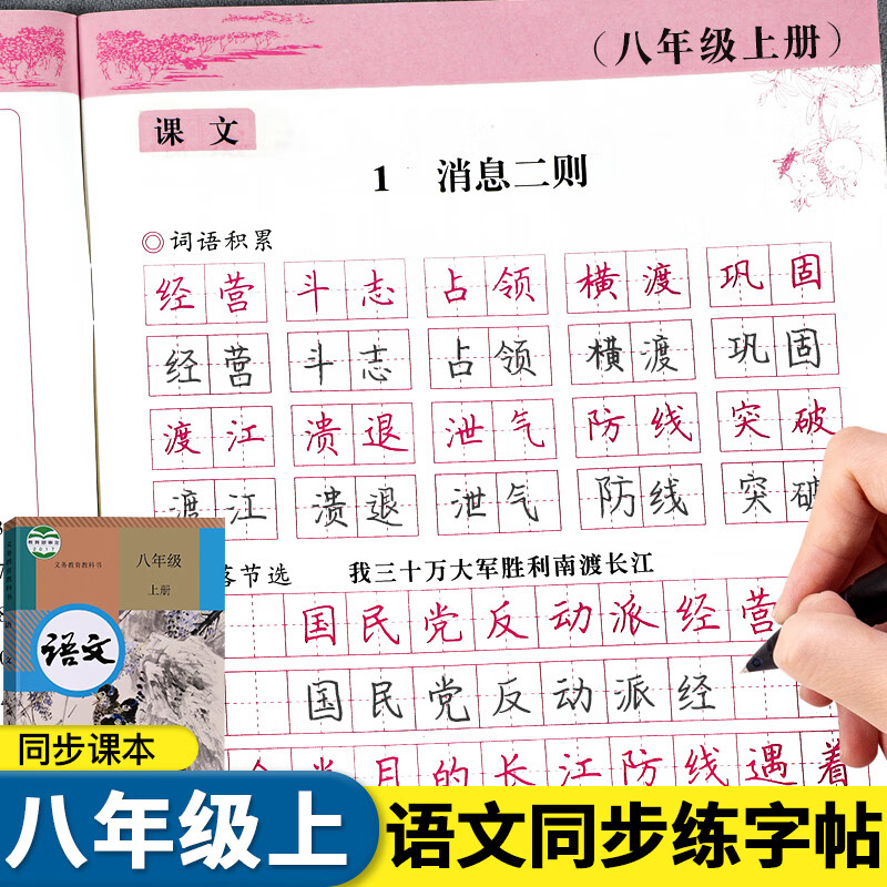 八年级上册语文字帖人教版课本教材同步练字帖初中8年级钢笔正楷硬笔书法生字练习中学生临摹字帖初中生专用初二练字描红本练习册 八年级上册【语文同步练字帖】