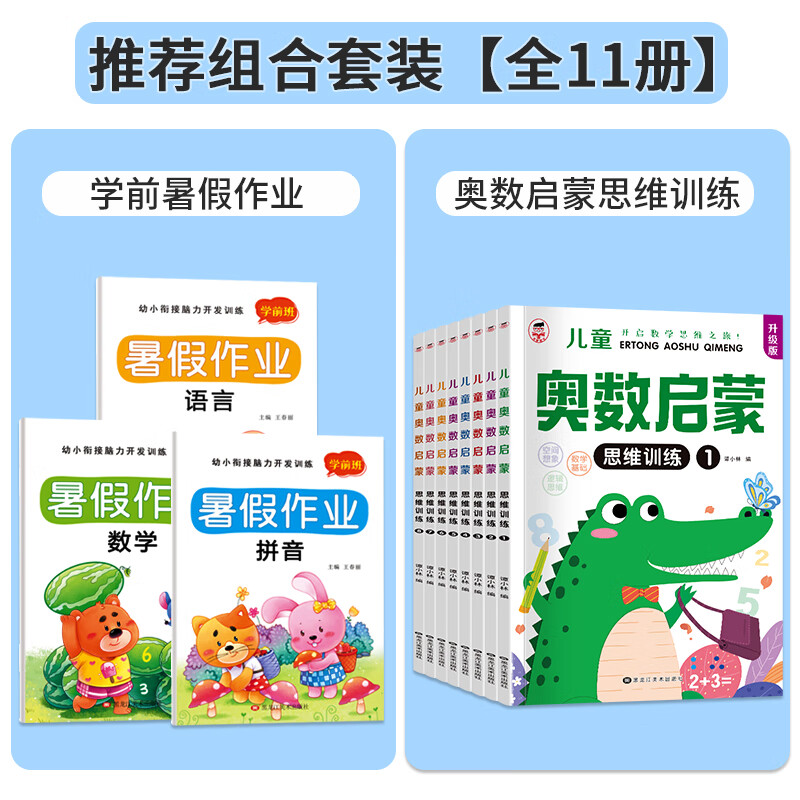 幼小衔接暑假作业幼儿园拼音数学语言教材全套幼升小学一年级入学准备大练习专项综合训练学前班中大班练习册测试卷练习题每日一练 【全11册】学前班暑假作业+奥数启蒙