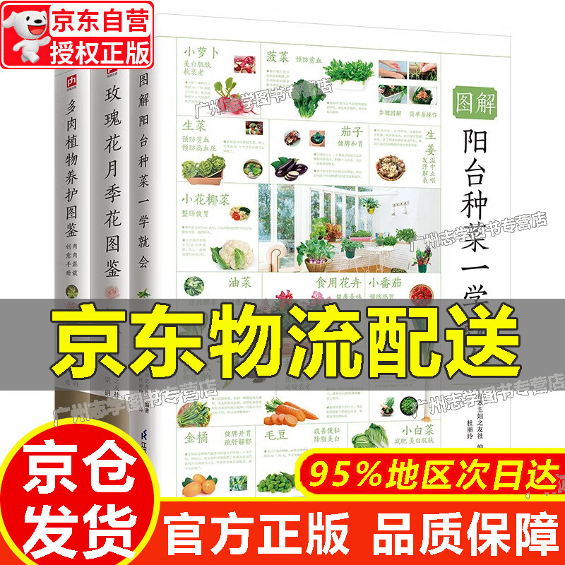 【京东配送】图解阳台种菜+玫瑰月季花+多肉养护套装（全3册）