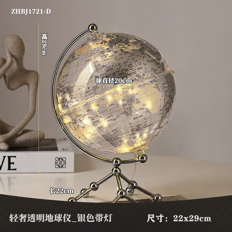 轻奢高档透明地球仪酒柜摆件创意客厅电视柜办公室桌面家居装饰品 轻奢透明地球仪(热卖主图款 可发光)冲量特价