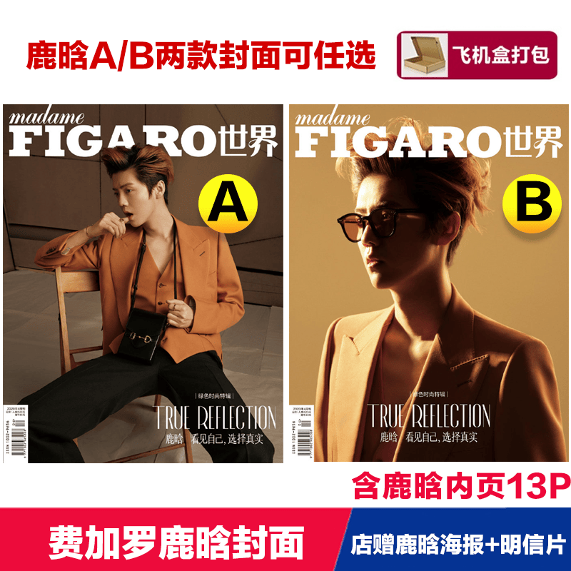 时尚先生6月鹿晗封面+店赠鹿晗海报明信片 计入销量 时尚先生Esquire杂志2023年6/六月鹿晗封面 普通版鹿晗费加罗4月赠海报+明信片