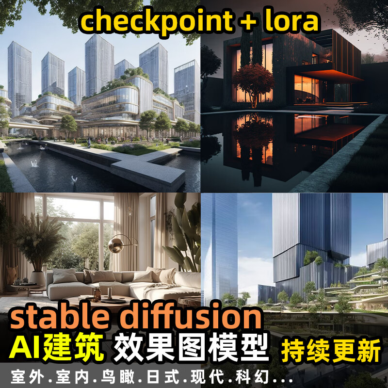 ai绘画建筑lora模型室内设计室外景观效果stablediffusion描述词