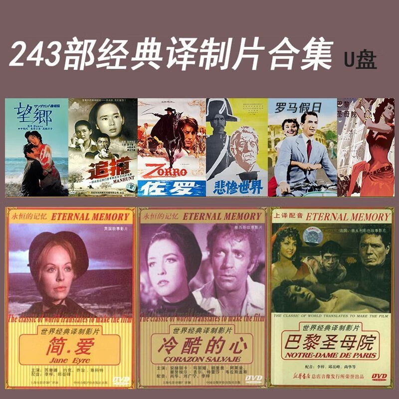 怀旧译制片经典国语电影大片视频合集U盘国外老电影看戏机mp4优盘 32G译制电影(前82部)
