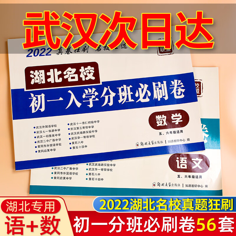 湖北名校小升初真题试卷人教版五六年级毕业生考试小升初真题卷2022语文数学初一入学分班刷卷武汉小学毕业 湖北名校*初一入学分班卷[语文+数学 2本 小学六年级