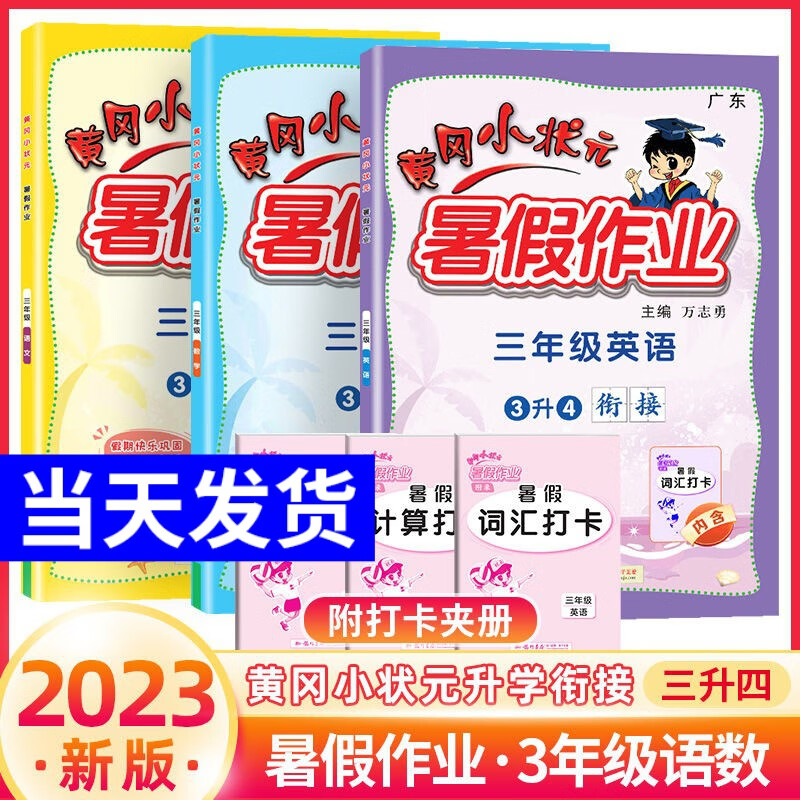 2023版广东专用黄冈小状元暑假作业三年级 语文数学英语 3升4衔接 语文数学英语【3本套】（广东版）