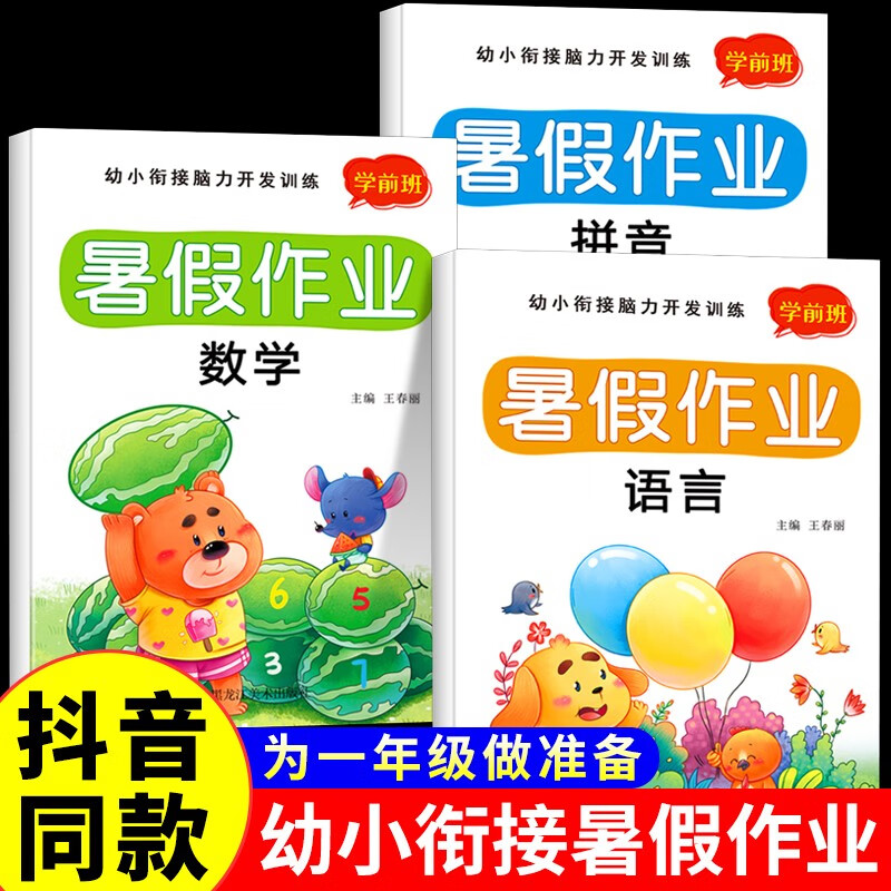 幼小衔接暑假作业全套3本 学前班幼儿园大班拼音练习册数学思维训练书语言练习册一日一练 幼升小学前准备系列衔接升一年级入学准备学前思维训练语文教材练习题 【3本】幼小衔接暑假作业