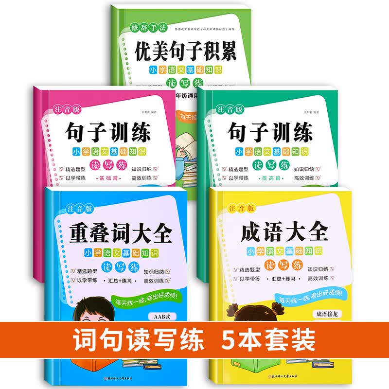 成语训练大全 叠词词语训练 成语接龙 褒义词贬义词成语专项训练 [成语+重叠词+句子3本]5本 小学通用
