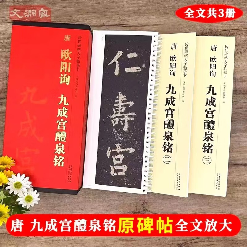 欧阳询九成宫醴泉铭 传世碑帖大字临摹卡 全3册 近距离临摹字卡线圈活页 九成宫醴泉铭全文放大本 欧体楷书书法毛笔练字帖附简体注释高清原碑拓本印刷 安徽美术出版社
