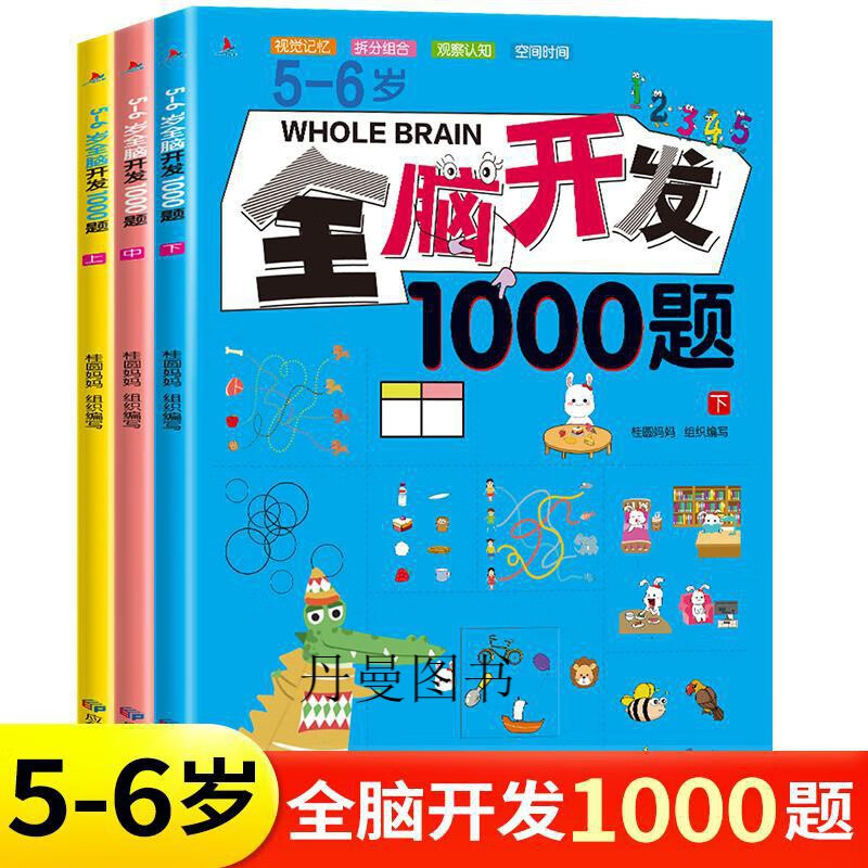 全脑开发700题1000题2-6岁幼儿智力开发思维训练逻辑专注力训练 【5-6岁】全脑开发1000题(全3册)
