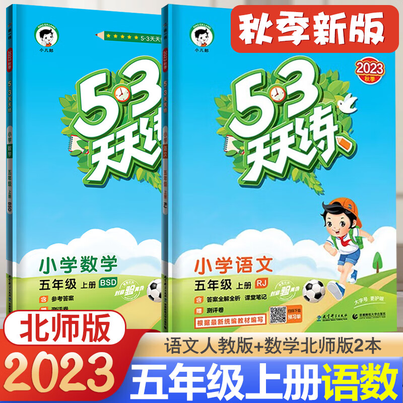 科目自选2023新版53天天练五年级上册语文数学英语人教版北师版苏教版西师版外研版5.3天天练五年级上册下册语数英人教版五三同步练习册 五年级上册 语文+数学【北师版2本】