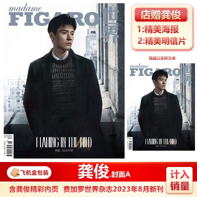 费加罗八月 龚俊A/B封面+赠官方小卡随机2张 计入销量 飞机盒包 MadameFigaro中文版费加罗世界杂志2023年8月 龚俊封面 费加罗23年8月 龚俊A封面+店赠海报明信片