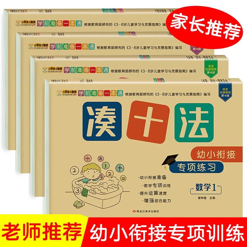 凑十法借十法平十法破十法 凑十法借十法幼小衔接一日一练数学教材全套数学思维训练幼儿园数学练习册入小学算术儿童一年级4-5-6岁 【全4册】凑十法+借十法+平十法+破十法