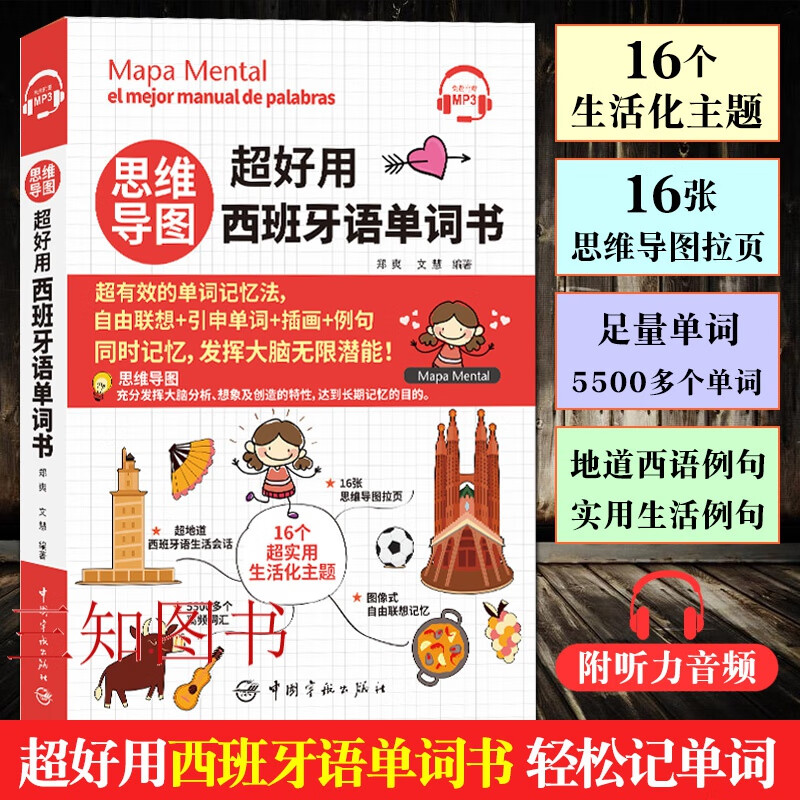 思维导图：超好用西班牙语单词书 附听力音频 西班牙语词汇分类学习 常用单词 日常生活实用 口语词汇书籍 西语单词词汇书