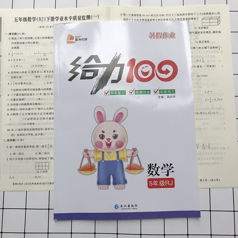2023版给力100暑假作业12345一二三四五年级下册语文数学英语人教版RJ期末复习+假期作业+衔接预习 五年级下册 数学人教版