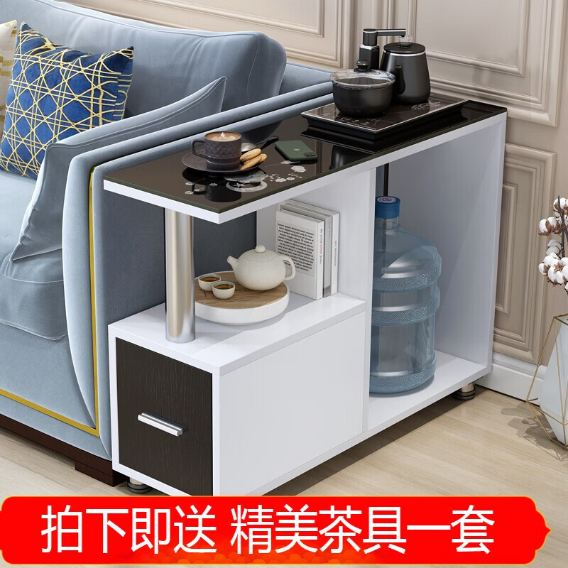 龙月居北欧沙发边柜经济型钢化玻璃面边几可移动角几茶几简单白色小茶几 白色玻璃面+白柜体60*30*62_客厅家具_什么值得买