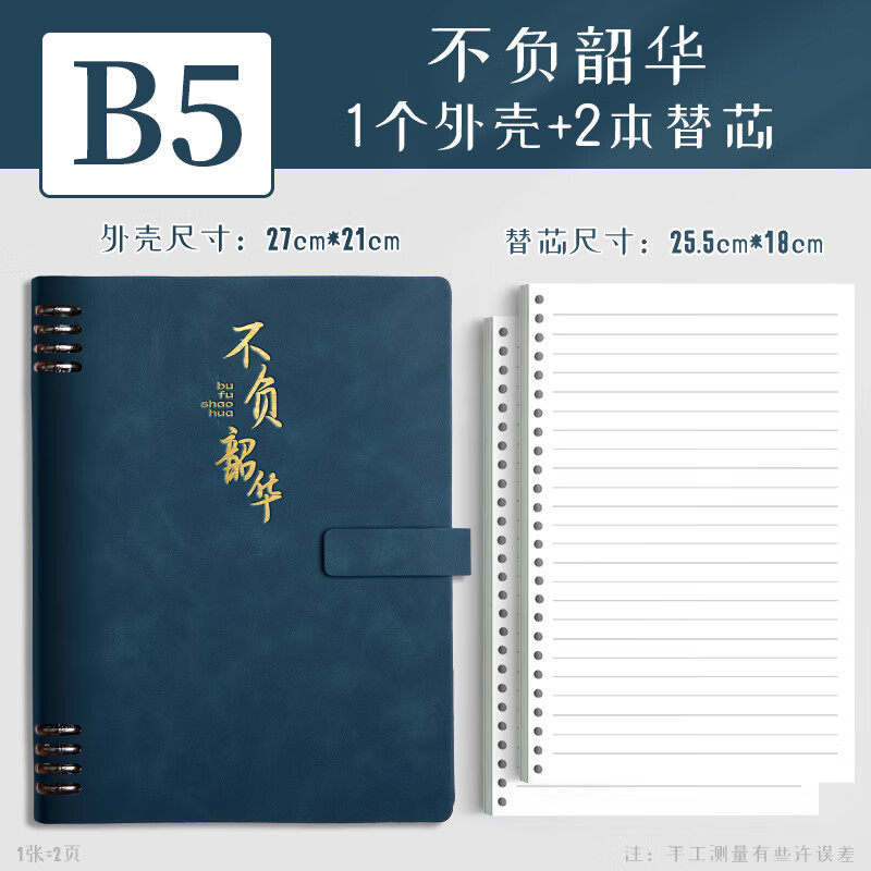 B5不硌手活页本可拆卸线圈笔记本本子a4简约ins风初高中生软皮记事纸可拆环扣网格本大学生考研定制日记本子 B5不负韶华1外壳赠2本替芯