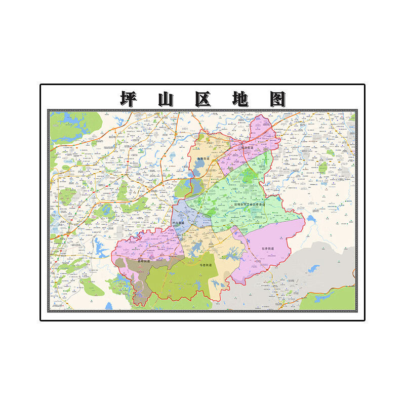 坪山区地图1.1m深圳市广东省新版防水办公室书房装饰画会客厅贴画 覆膜