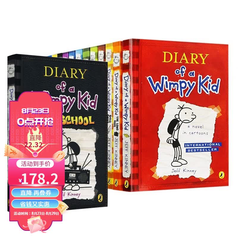 英文原版 小屁孩日记 14册 Diary of a Wimpy Kid 1-14儿童英语小说小学生课外读物幽默漫画章节书