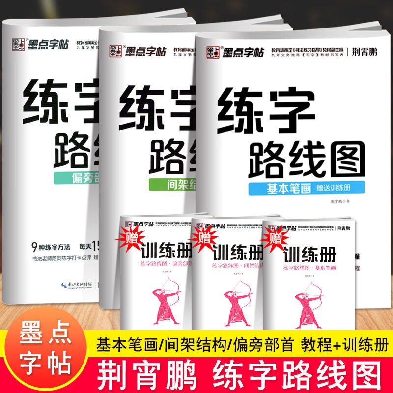 墨点字帖练字路线图 基本笔画间架结构偏旁部首 楷书入门赠训练册 套装3本