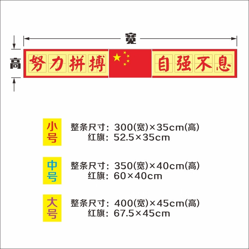 教室黑板上方横幅名人名言班级励志标语文化布置装饰墙贴班训贴纸 JS-14 努力拼搏 自强不息 贴纸款 中