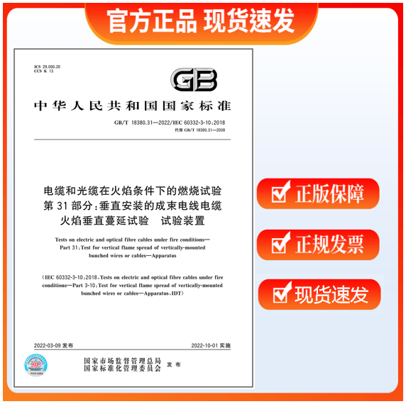 GB/T 18380.31-2022 电缆和光缆在火焰条件下的燃烧试验 第31部分：垂直安装的成束电线电缆火焰垂直蔓延试验试验装置