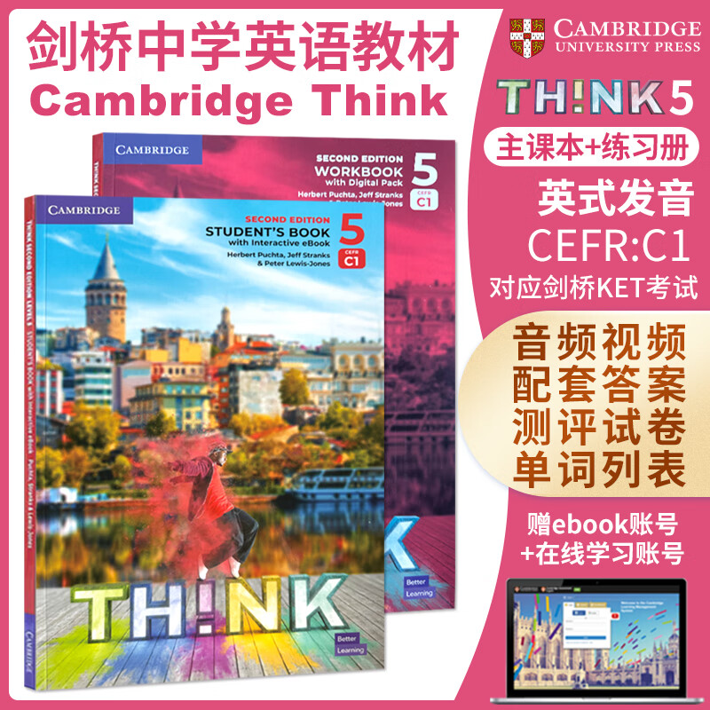 原版进口 新版Think教材 剑桥英语 Cambridge Think 第二版 Starter 1 2 3 4 5级 新思维剑桥KET/PET考试教辅 新版Think 5级（书+册）