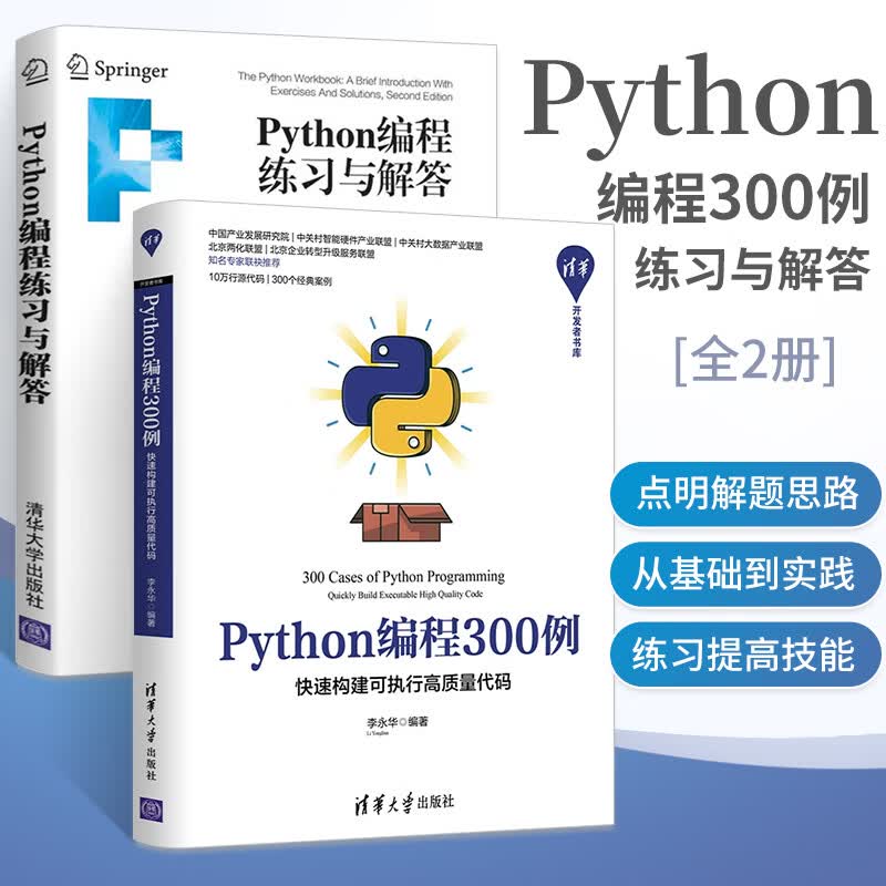 全2册 Python编程300例 快速构建可执行高质量代码+Python编程练习与解答 python程序设计教材开发程序设计软件工程计算机网络书籍