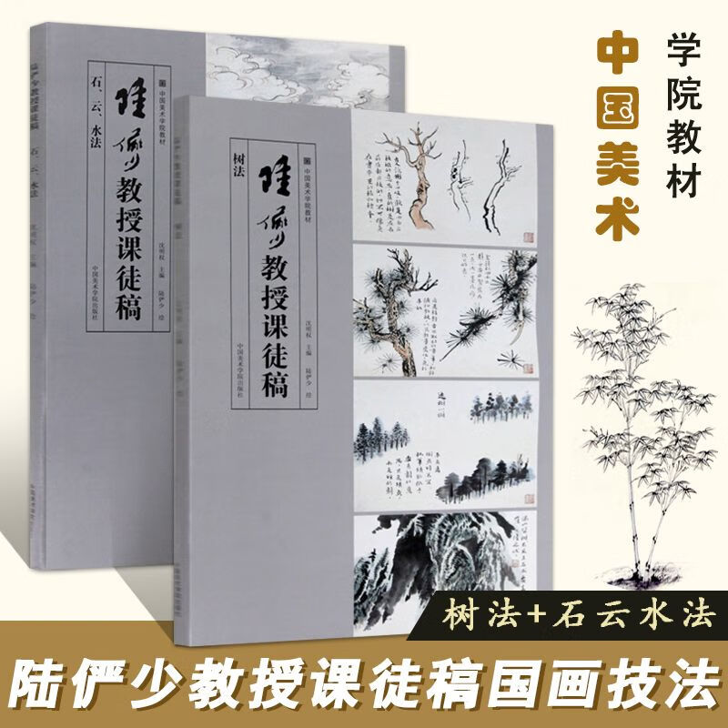 全2册【13年老店】中国美院出版社陆俨少教授课徒稿画中国画山水树石基础树法石云水法蔓藤竹写意花鸟画全