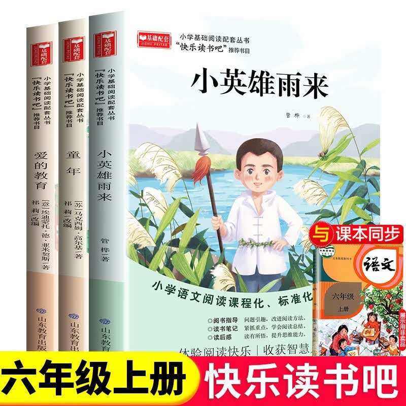 快乐读书吧六年级上册全套共3册 小英雄雨来+童年+爱的教育 小学生语文经典儿童文学名著课外阅读书籍