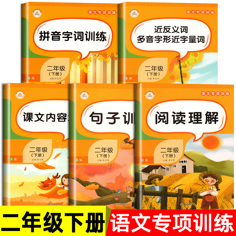 全5册二年级下册语文专项训练看拼音写词语阅读理解句子训练人教版同步练习册组词造句近反义词强化练习题本