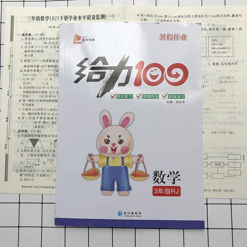 2023版给力100暑假作业12345一二三四五年级下册语文数学英语人教版RJ期末复习+假期作业+衔接预习 三年级下册 数学人教版