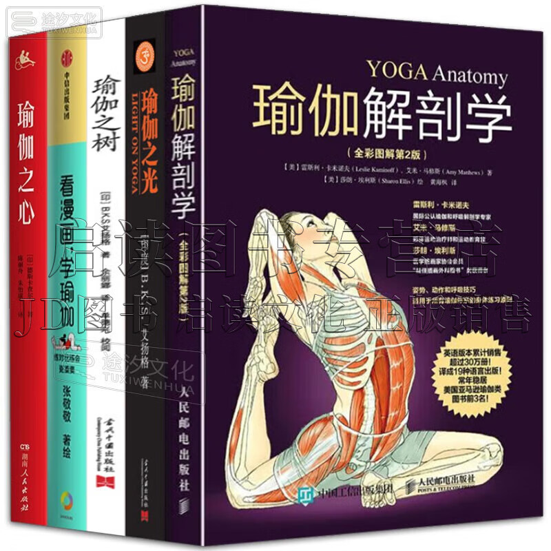 瑜伽书籍 瑜伽之光+瑜伽之树+瑜伽之心+瑜伽解剖学+看漫画学瑜伽 全套5册