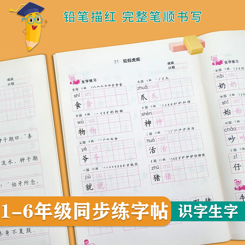 一年级上册下册生人教版生专用练字帖练习二年级三年级四五六年级描红识字生字词语硬笔每日一练 小学生同步练字帖