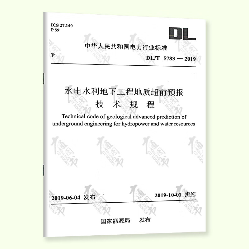 【按需印刷】DL/T 5783-2019 水电水利地下工程地质超前预报技术规程