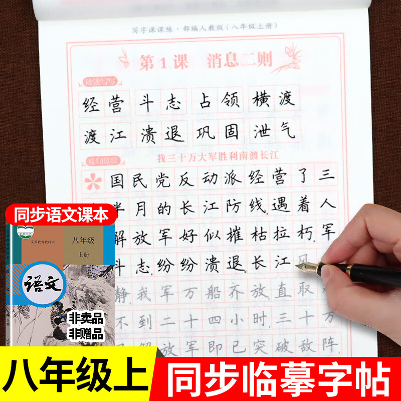 2022年八年级上册语文同步字帖人教版 田英章写字课课练初中生初二8上专用控笔练字帖钢笔临摹楷书正楷行 八年级上册+下册同步字帖 八年级/初中二年级