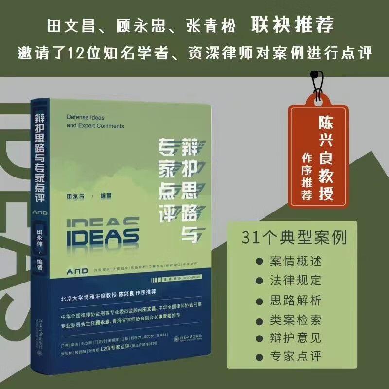 2023新书 辩护思路与专家点评 田永伟 编著 陈兴良作 张明楷 周光权 车浩老师 等 点评 北京大学出版社 31个典型案例 危险驾驶 骗取贷款 非法吸收公众存款伪造证据行贿等类案件