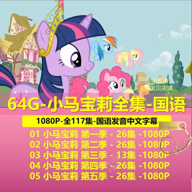 小马宝莉国语动画U盘通用1080P高清全五季小玛利亚公主女孩动画 64G 小马宝莉全集-国语U盘