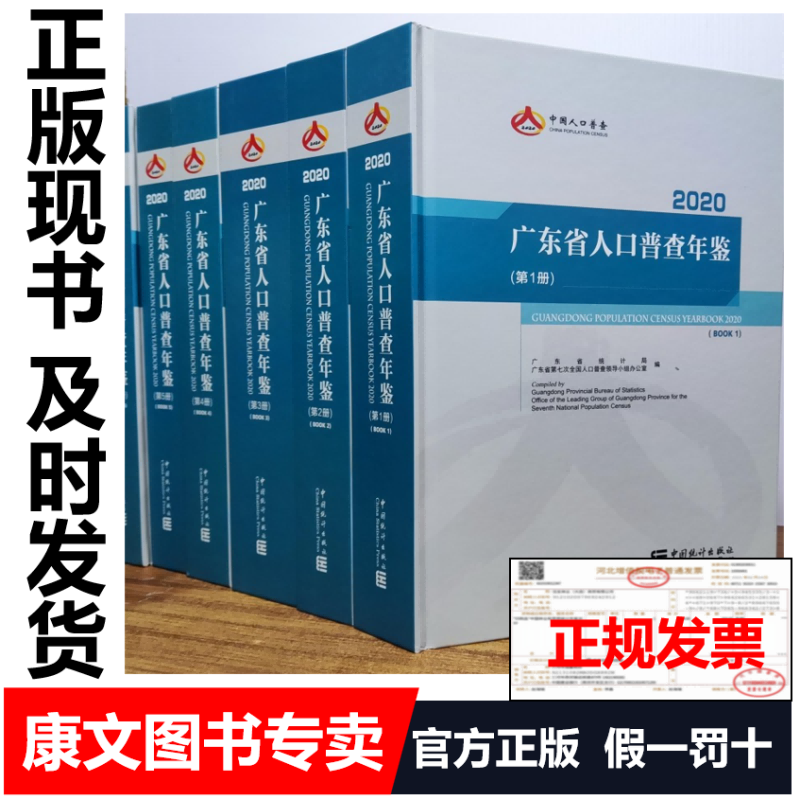 2022年【新品】全国31省市第七次人口普查年鉴 2020广东省人口普查年鉴（全六册）附光盘