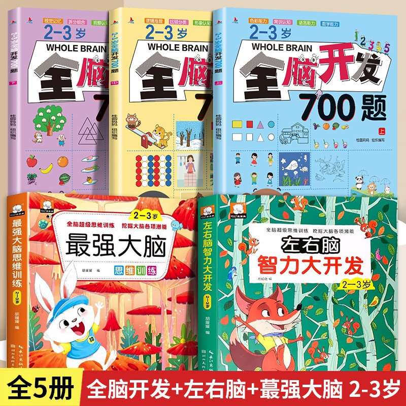 宝宝2-3-4-5-6岁最强大脑思维逻辑训练书左右脑智力大开发启蒙认知早教书 幼儿看的益智游戏儿童图书二三四五六岁宝宝书籍专注力找不同书 阶梯数学 全脑开发700题 1000题 【推荐组合套装】2-3