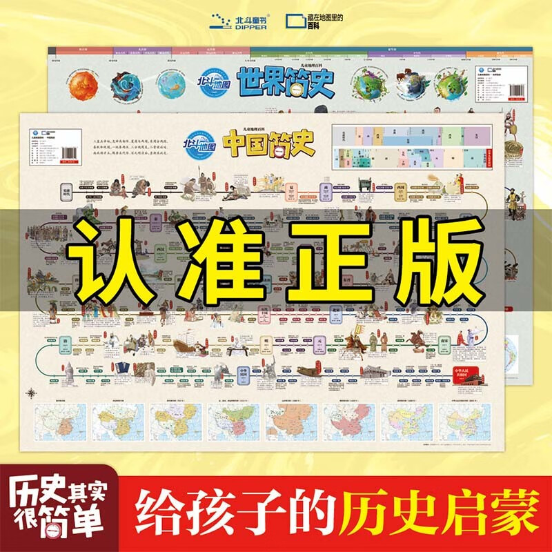 【北斗】中国简史和世界简史地图2023年版新版 中小学生历史地图语文地理启蒙儿童版 疆域变化重大时间人物战争建筑时间线轴挂图 【全2册】中国简史+世界简史地图