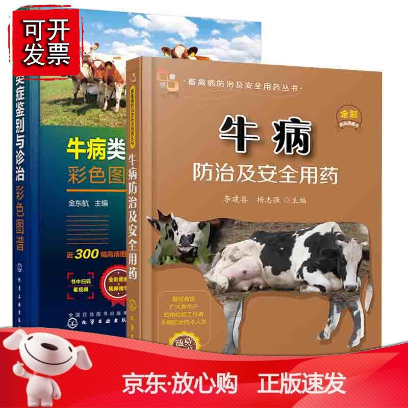 2册 养牛技术书籍牛病防治及安全用药+牛病类症鉴别与诊治彩色图谱 牛病诊断牛病治疗全书兽医书籍大全肉