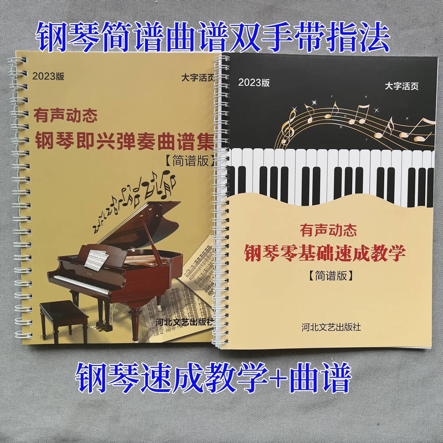 有声钢琴双手简谱100首带指法分解和弦零基础钢琴入门带教学 钢琴曲谱100首+速成教程两本（环装