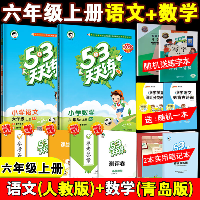 2023新版53天天练六年级下册语文人教部编版小学5.3天天练6年级下语文数学青岛北师大英语书试卷同步训练练习 语文+数学青岛六三制6上 小学六年级