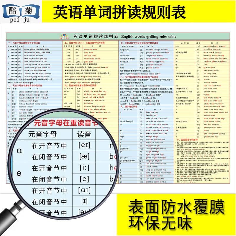 学快速记单词拼读发音拼读表国际有声挂图 英语单词拼读规则表
