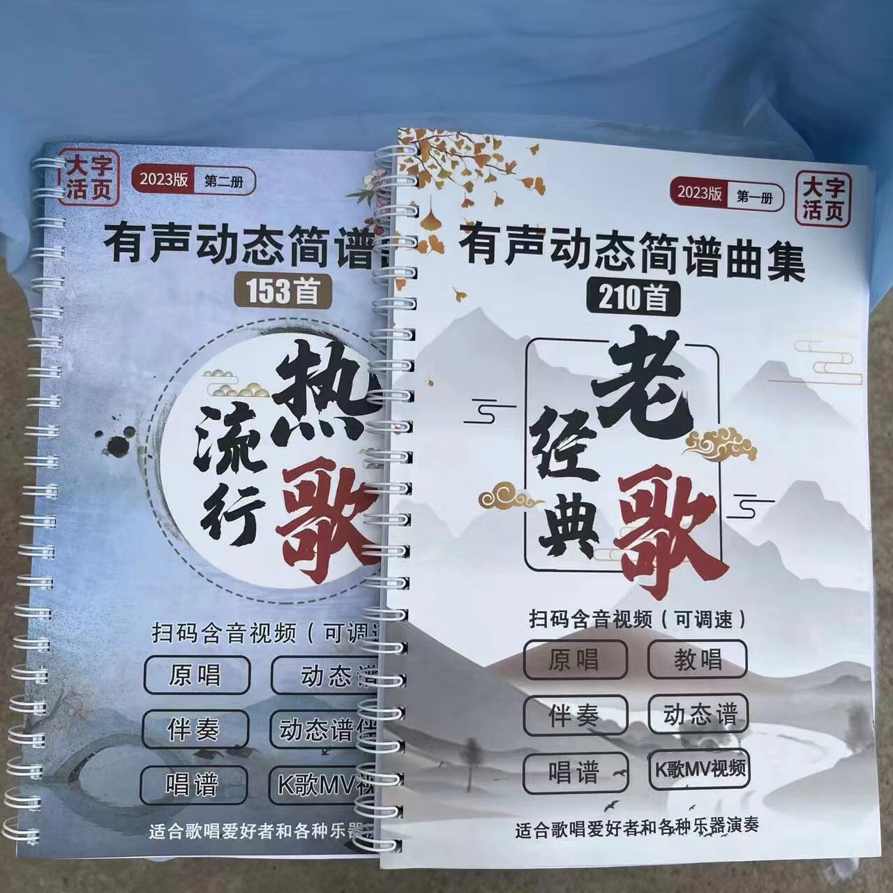 有声动态简谱歌曲集大字活页歌本流行经典老歌红歌(扫码音视频) 有声经典老歌+流行热歌（环装两册）