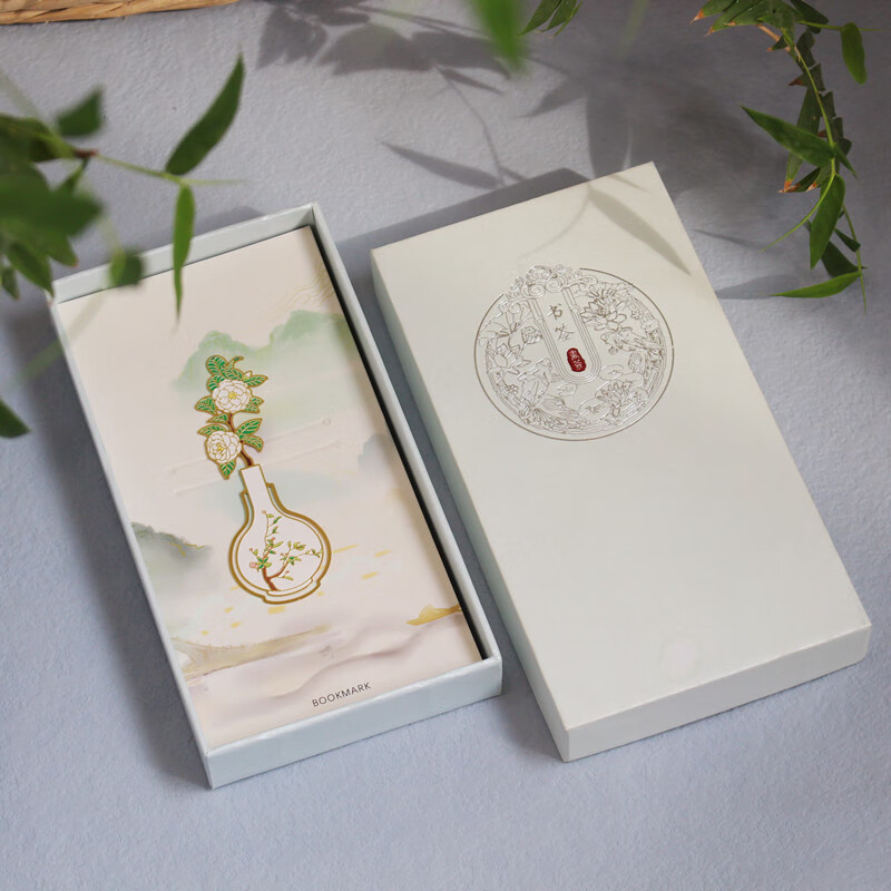 古典金属黄铜插瓶花卉书签牡丹百合康乃馨郁金香创意文艺礼品书签 白茶花礼盒装