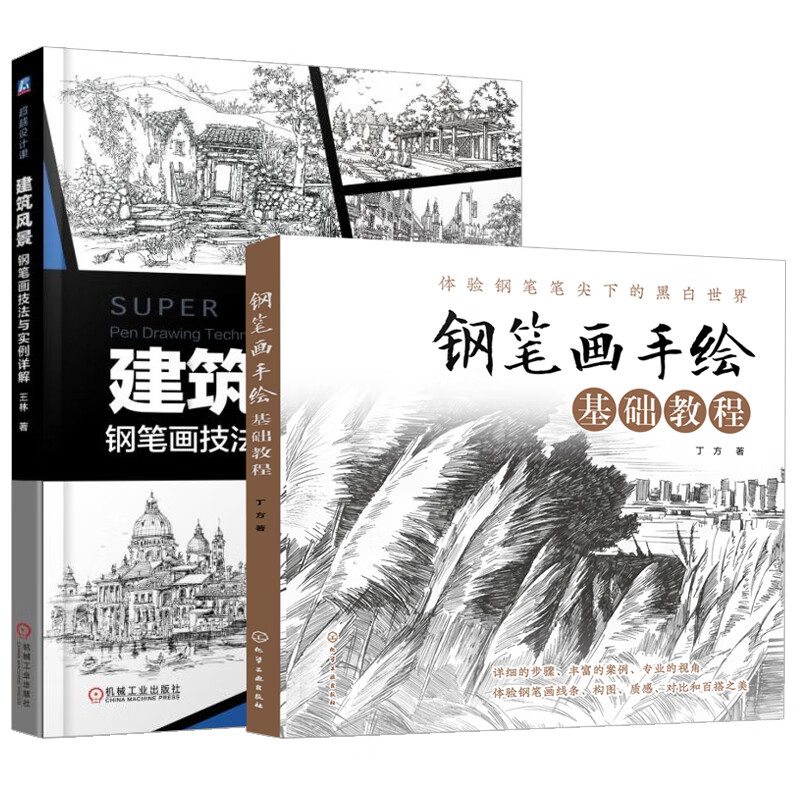 【全2册】建筑风景钢笔画技法与实例详解+钢笔画手绘基础教程建筑环境艺术风景园城市钢笔速写建筑临摹本建筑手绘设计速写教程书籍