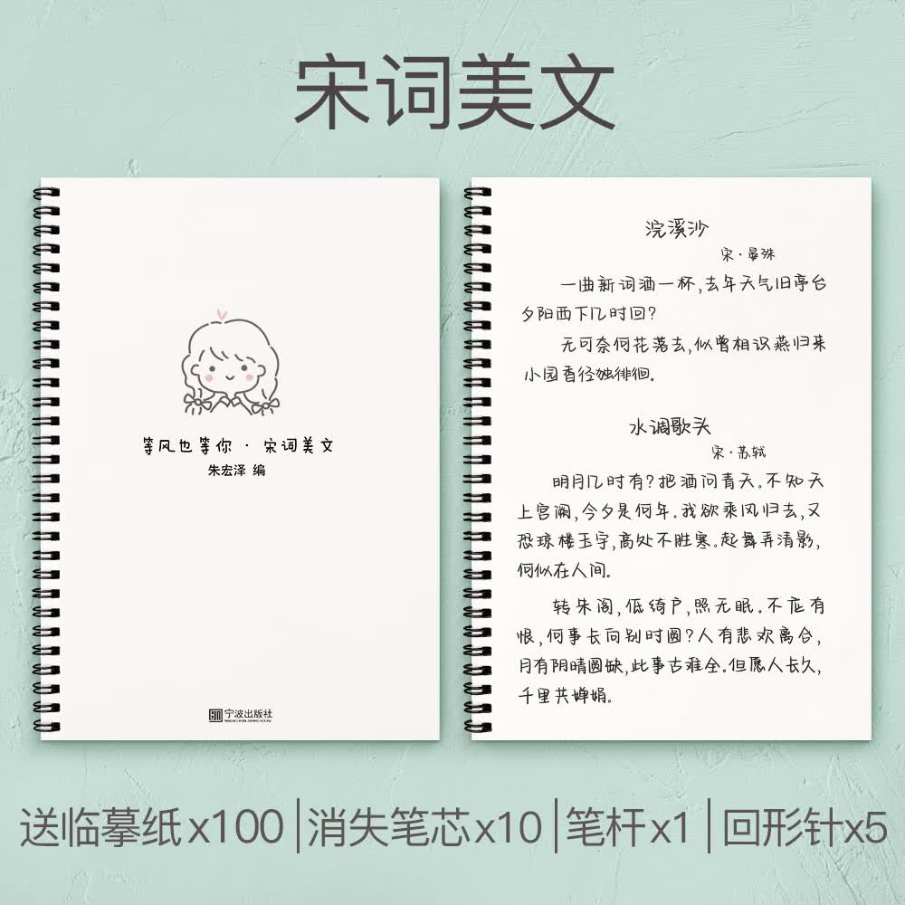字帖女生字体漂亮大气练字帖临摹成年女士临慕连笔字大学生初中生高中生鲸落钢笔专用练字本硬笔书法行楷行书 【宋词美文】+100张临摹纸+1笔杆+10消失笔芯