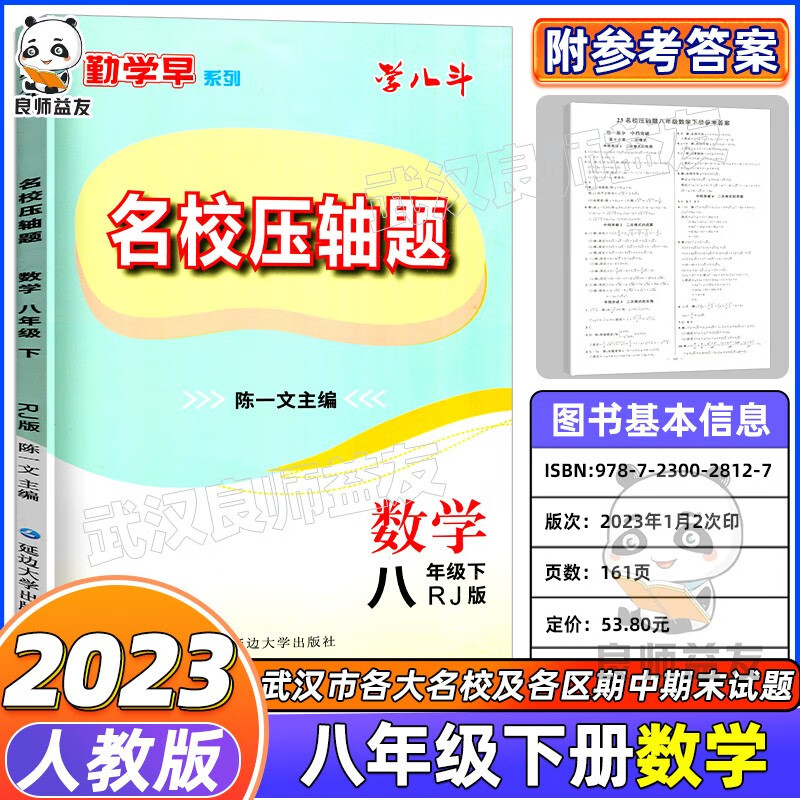 2023新版名校学典核心考点人教版七年级八年级九年级上册下册数学初中月考期中期末冲刺满分题压轴题武汉专题 勤学早压轴题-八下数学 初中通用